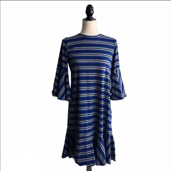 LuLaRoe | Dresses | Lularoe Maurine Blackgrayblack Striped Dresss ...